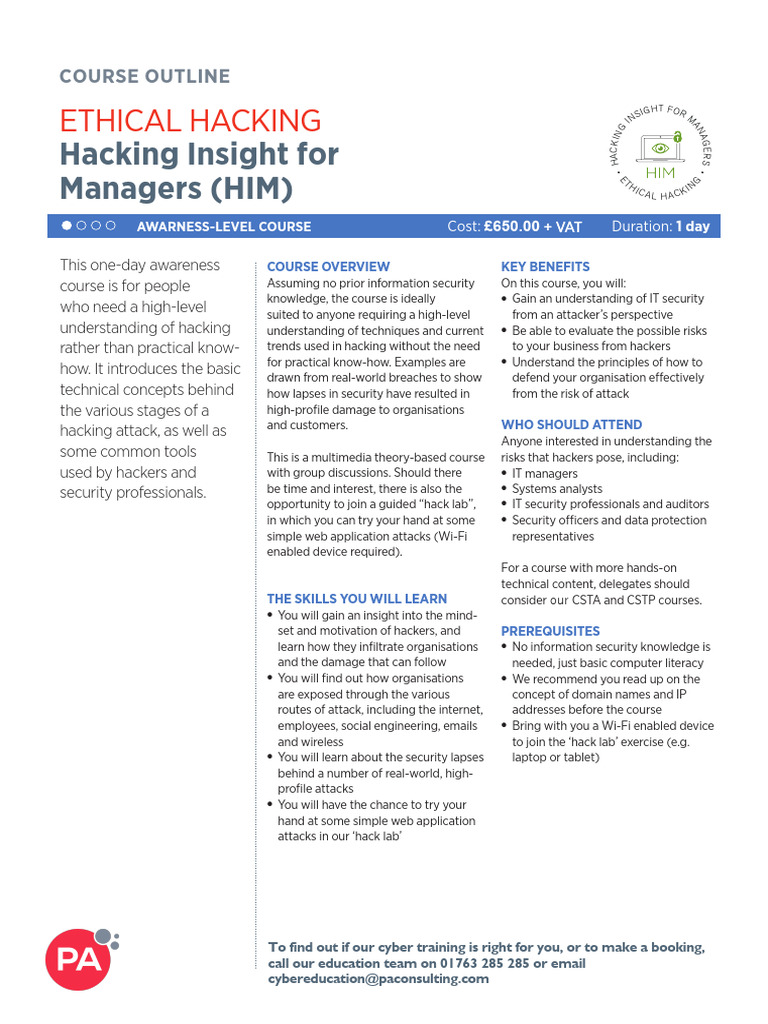 Course Outline HIM | PDF | Security Hacker | White Hat (Computer Security)