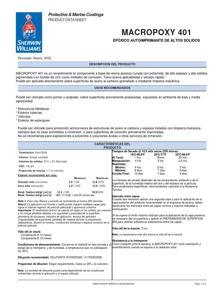 Macropoxy 401 | PDF | Pintar | Materiales