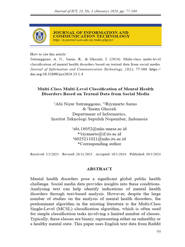 Multi-Level Classification of Mental Health | PDF | Mental Disorder ...