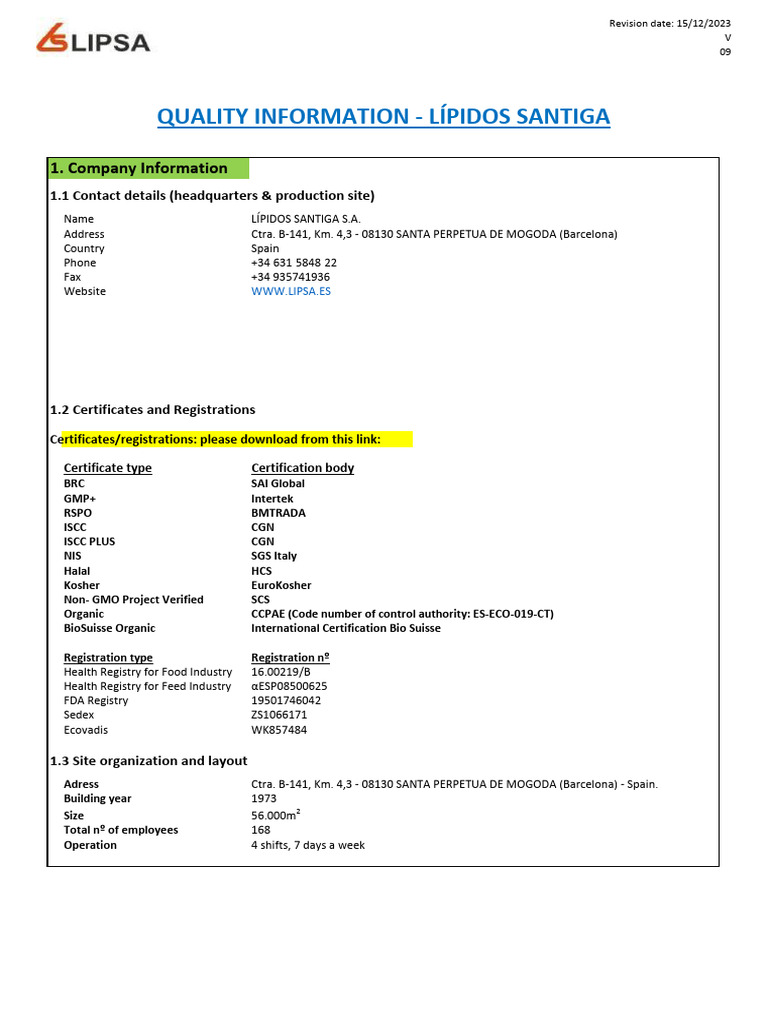 Quality-Information LIPSA. | PDF | Hazard Analysis And Critical Control Points