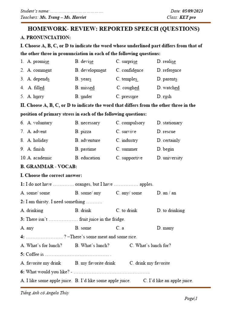 Review Reported Speech Question Pdf Tea Vietnam