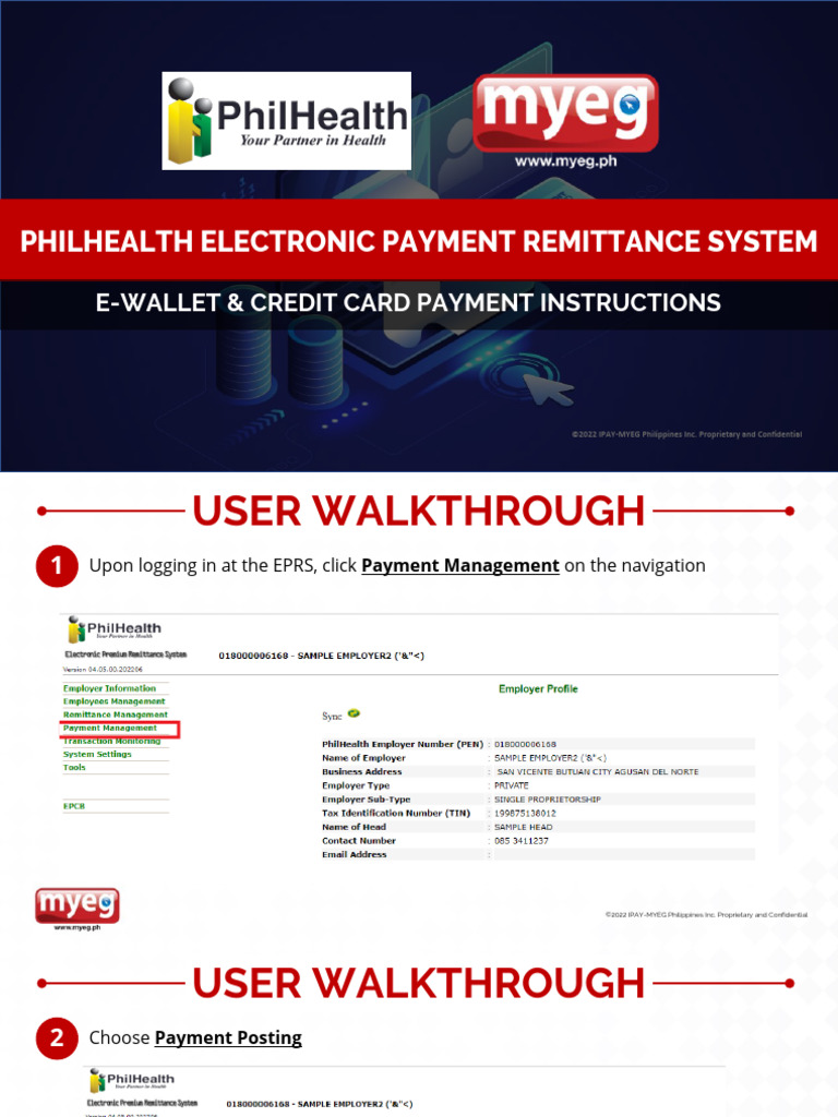 Revised PHILHEALTH EPRS MYEG E Wallet and Credit Card Payment User Walkthrough 09282022 | PDF ...