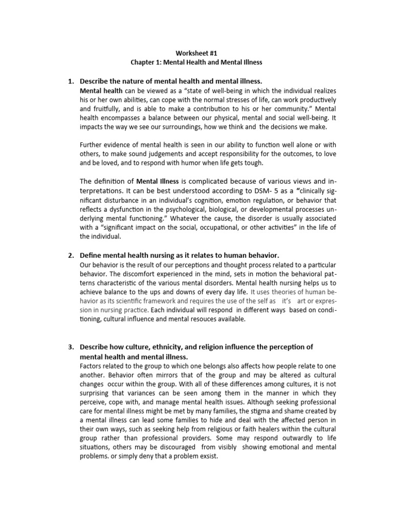 Nursing CH 1-Mental Health and Mental Illness | PDF | Stress (Biology ...