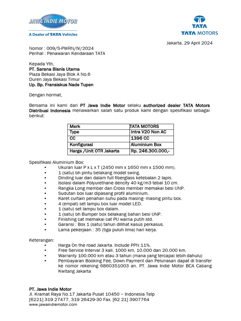 Penawaran TATA | PDF | Bisnis | Griya & Taman