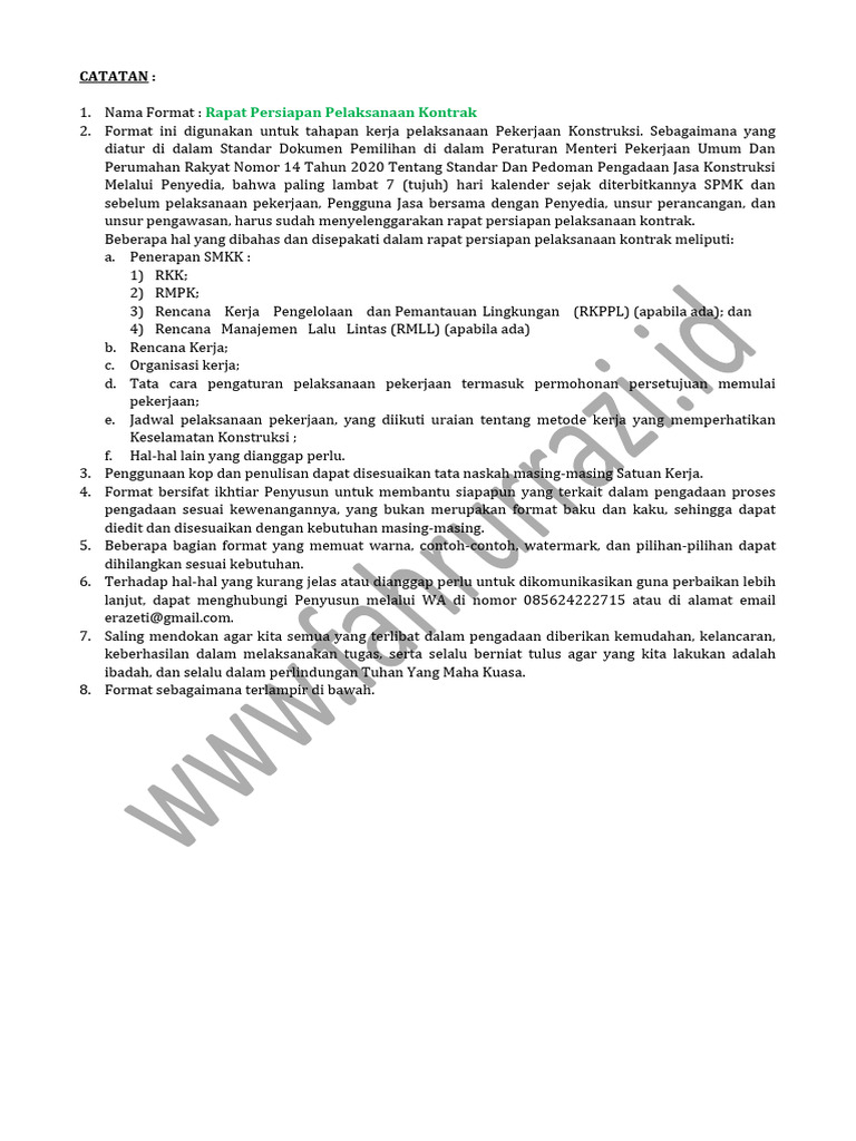 Contoh Format BA Rapat Persiapan Pelaksanaan Kontrak | PDF
