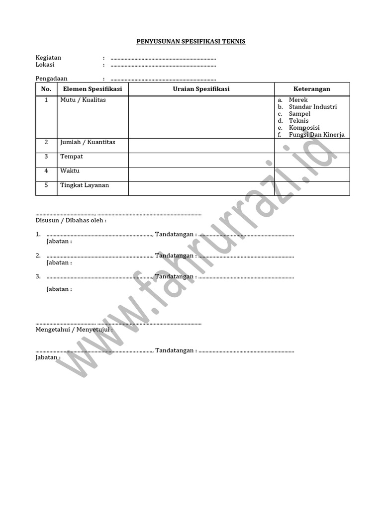 Contoh Spesifikasi Teknis Pengadaan | PDF