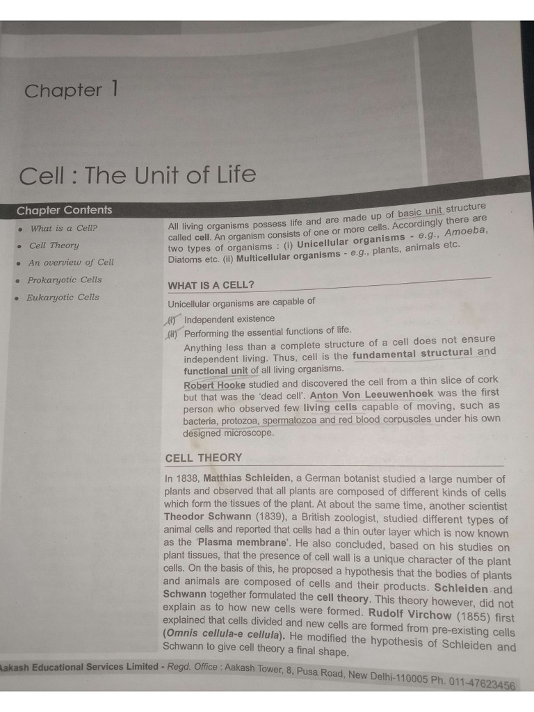 Cell the Unit of Life -1 | PDF