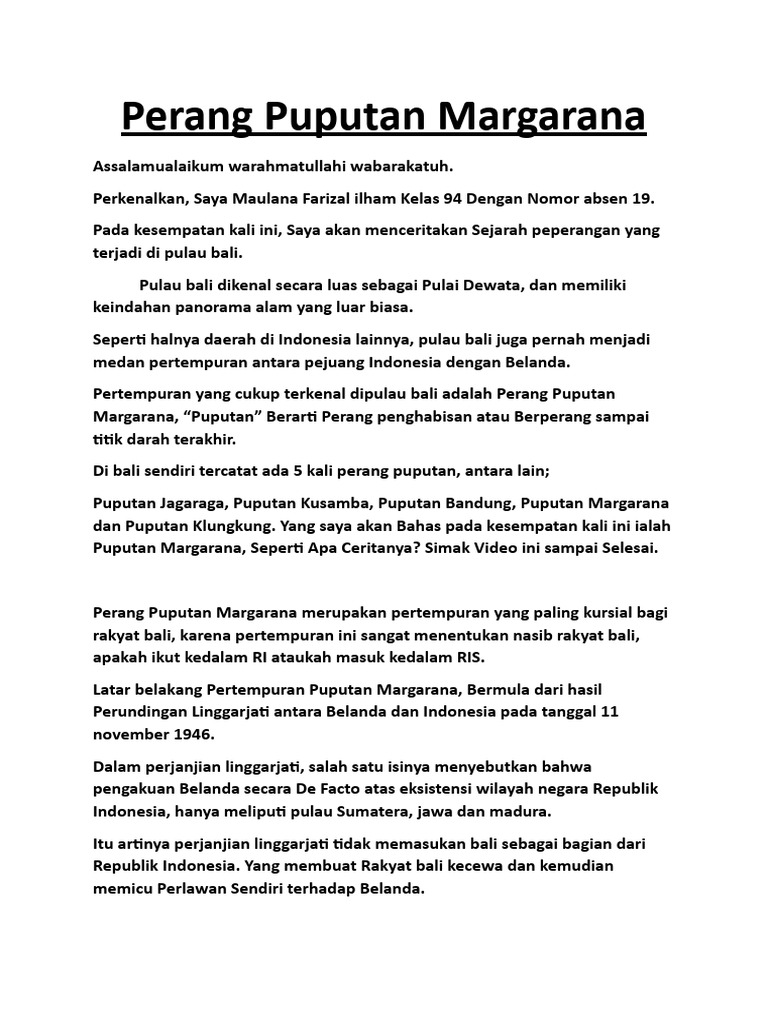 Sejarah Perang Puputan Margarana | PDF | Sejarah