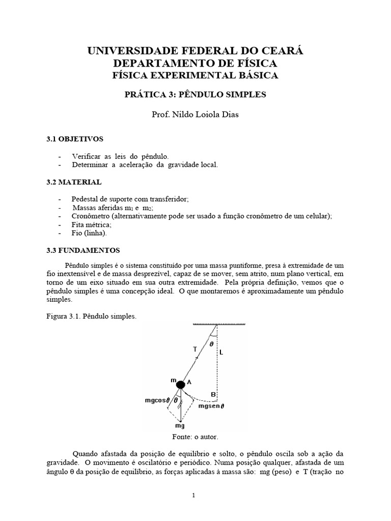 Roteiro 3 Pendulo Simples 2024 | PDF | Pêndulo | Massa