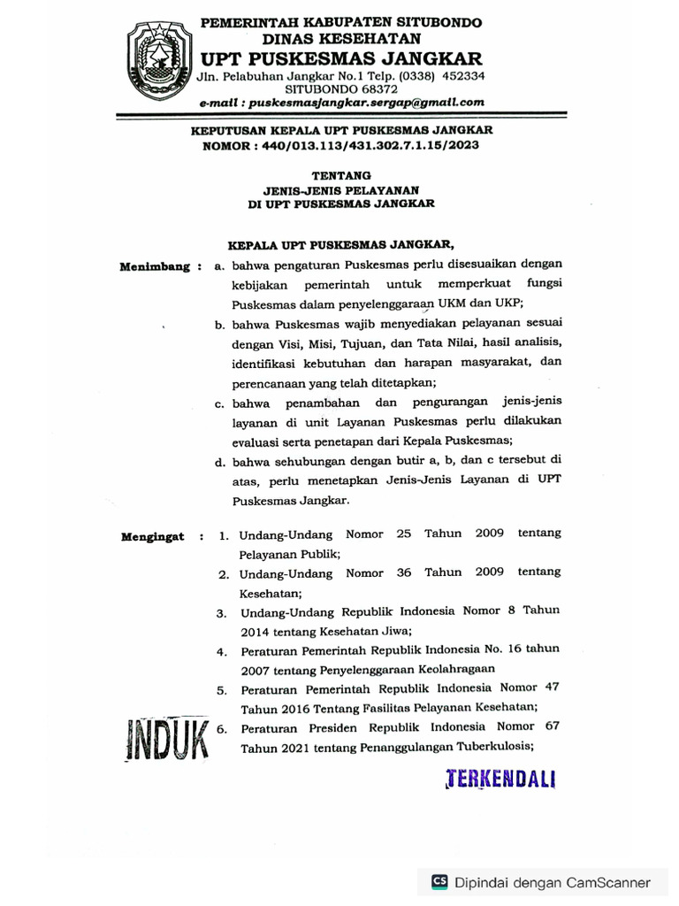 1.1.1 EP B (SK Jenis-Jenis Pelayanan 2023 - Revisi) | PDF