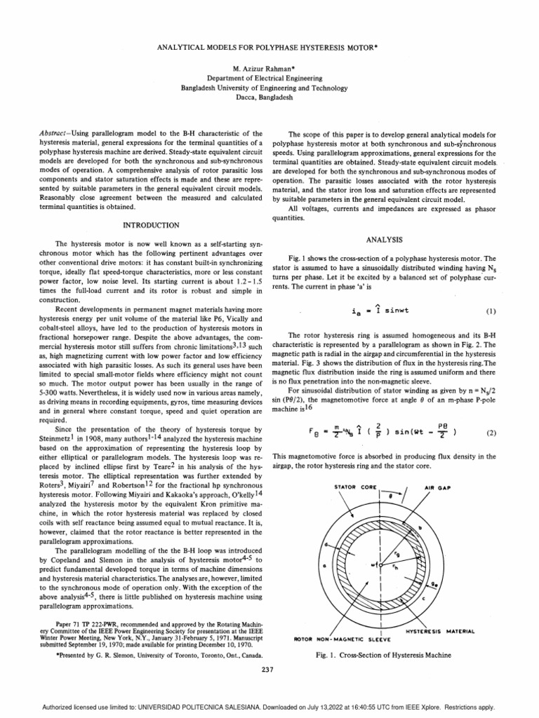 Analytical Models for Polyphase Hysteresis Motor | PDF | Electric Motor ...