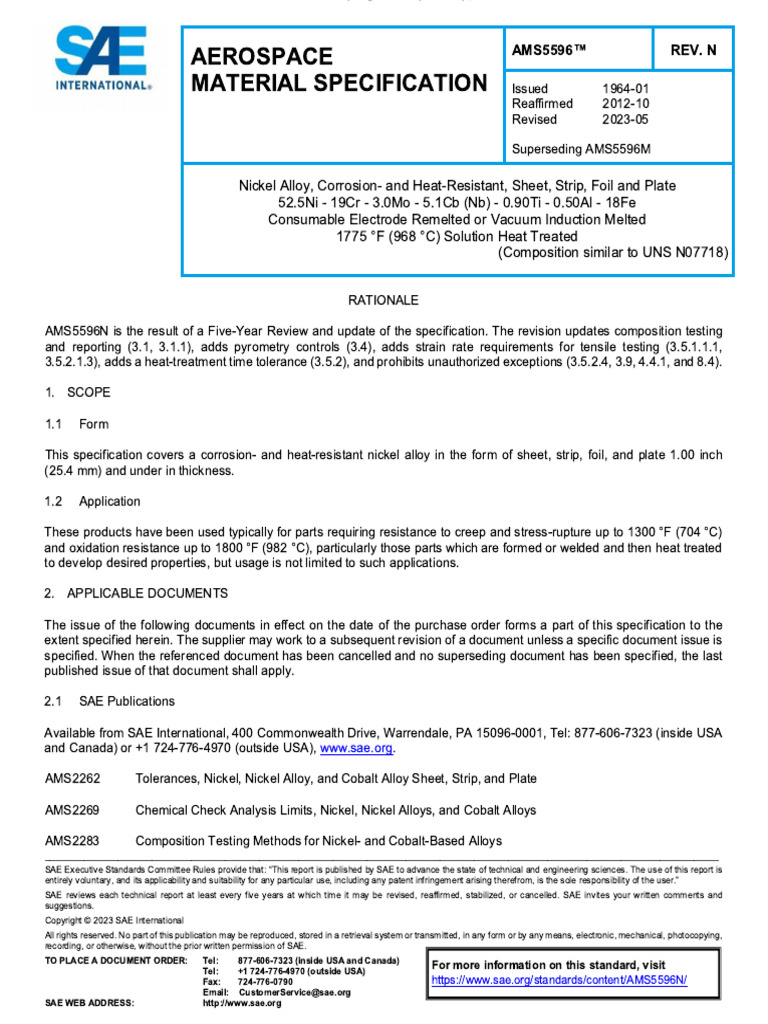 Sae Ams 5596N-2023 | PDF | Heat Treating | Sheet Metal