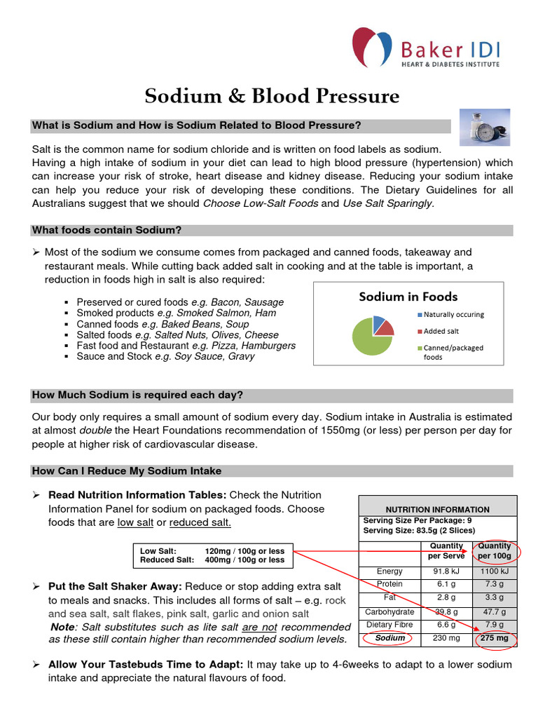 Sodium and Blood Pressure Factsheet | PDF | Salt | Sodium