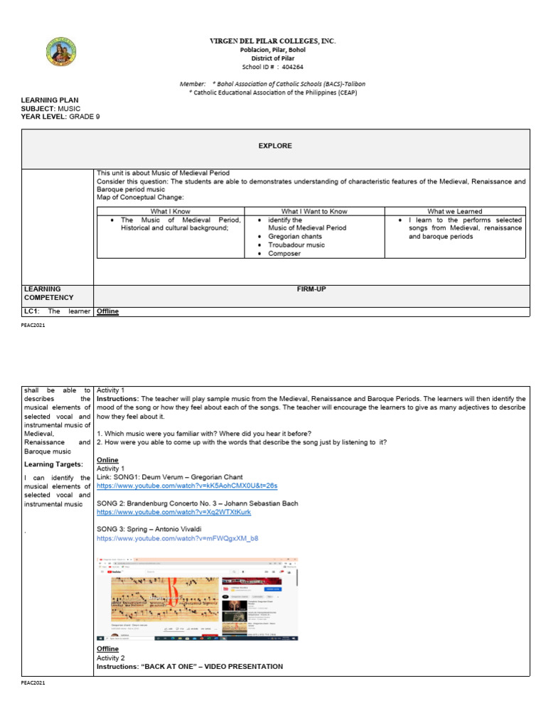 Learning Plan Mapeh 9 1st Quarter | PDF | Strength Training | Learning