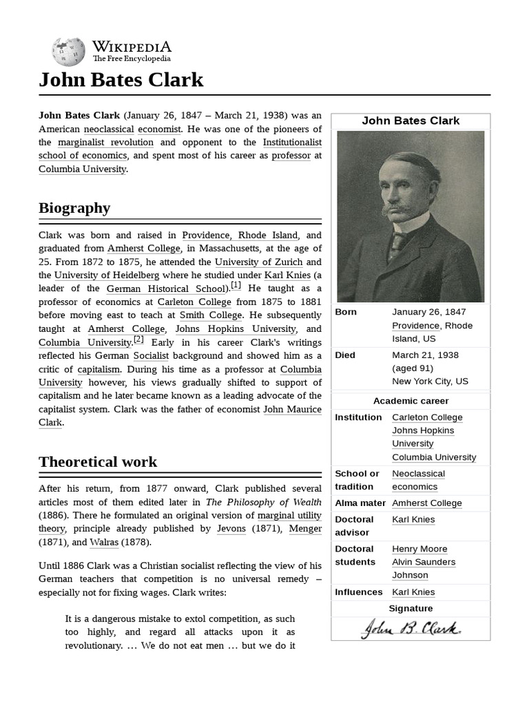 John Bates Clark | PDF | Economic Ideologies | Economies
