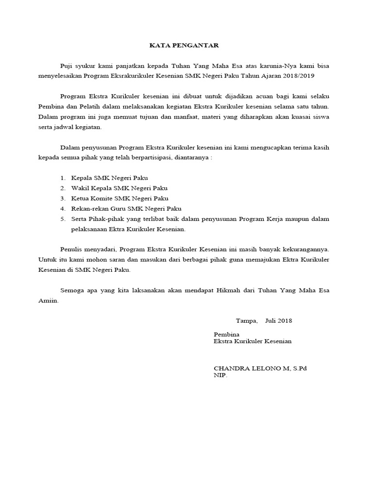 Program Kerja Ekskul Kesenian PPK | PDF