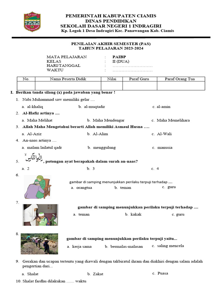 Soal Pas Pai KLS 2 | PDF
