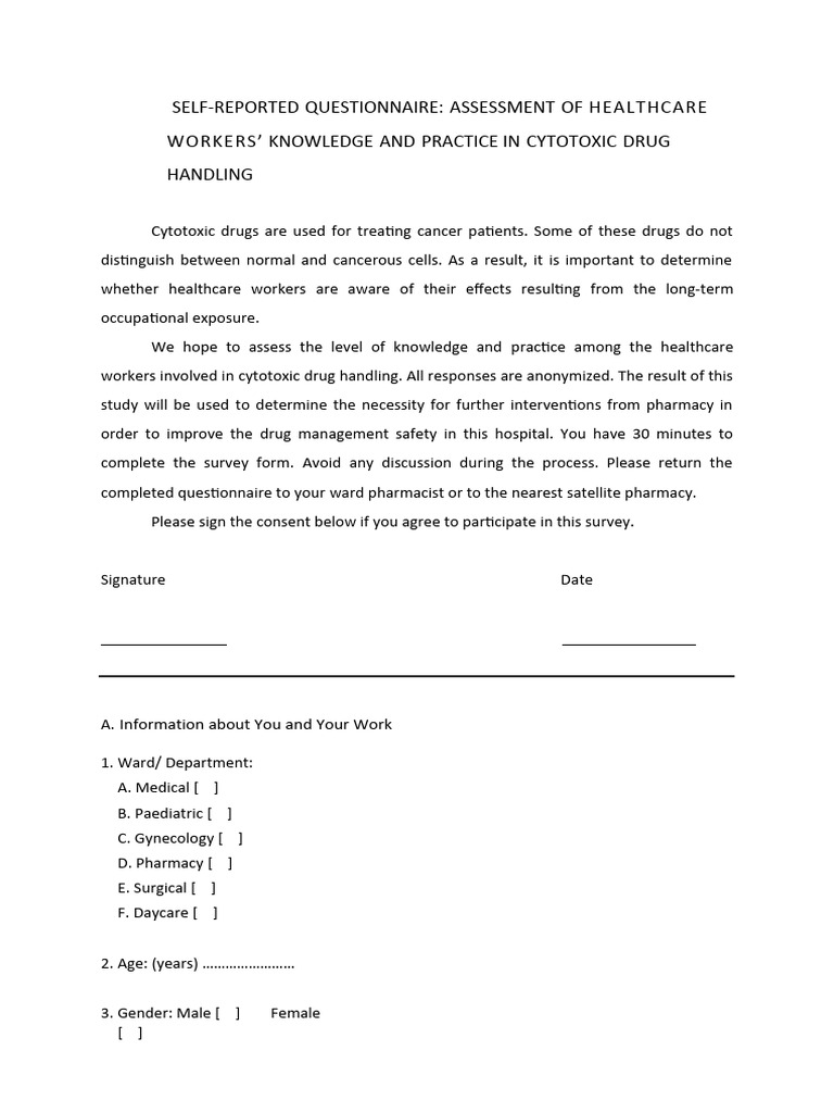 Cytotoxic Handling Questionnaire-Published | PDF | Chemotherapy ... Cytotoxic Handling Questionnaire-Published | PDF | Chemotherapy ...