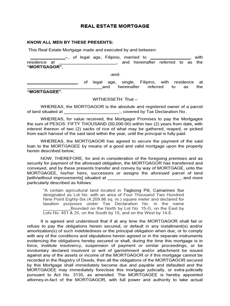 Real Estate Mortgage XXXXXXXXXXXX | PDF | Mortgage Law | Foreclosure