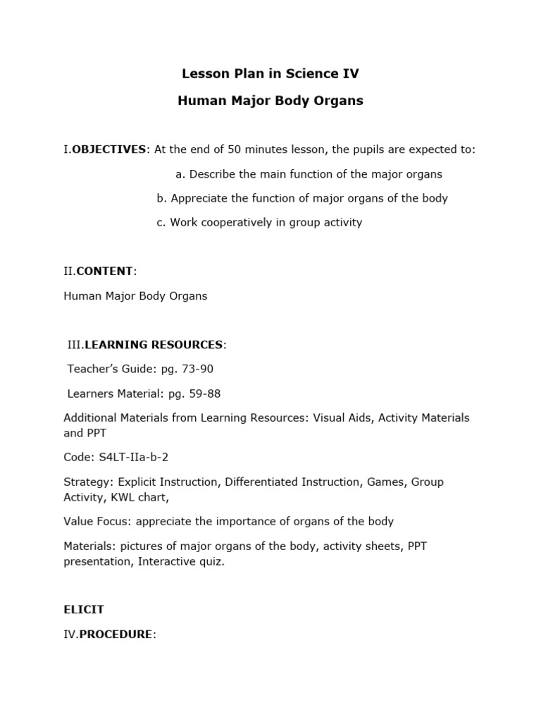 Lesson Plan in science 4 | PDF | Blood | Teachers