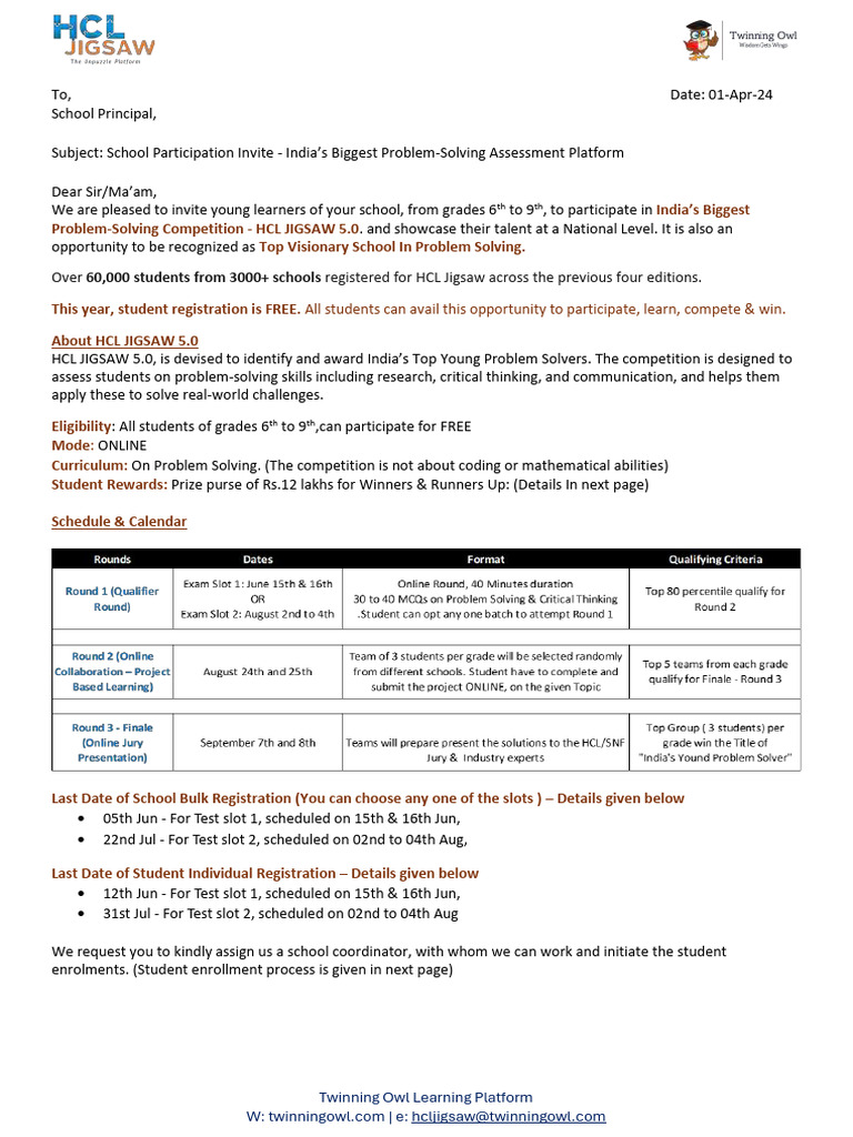 HCL Jigsaw 5.0 School Invite | PDF | Learning | Cognition