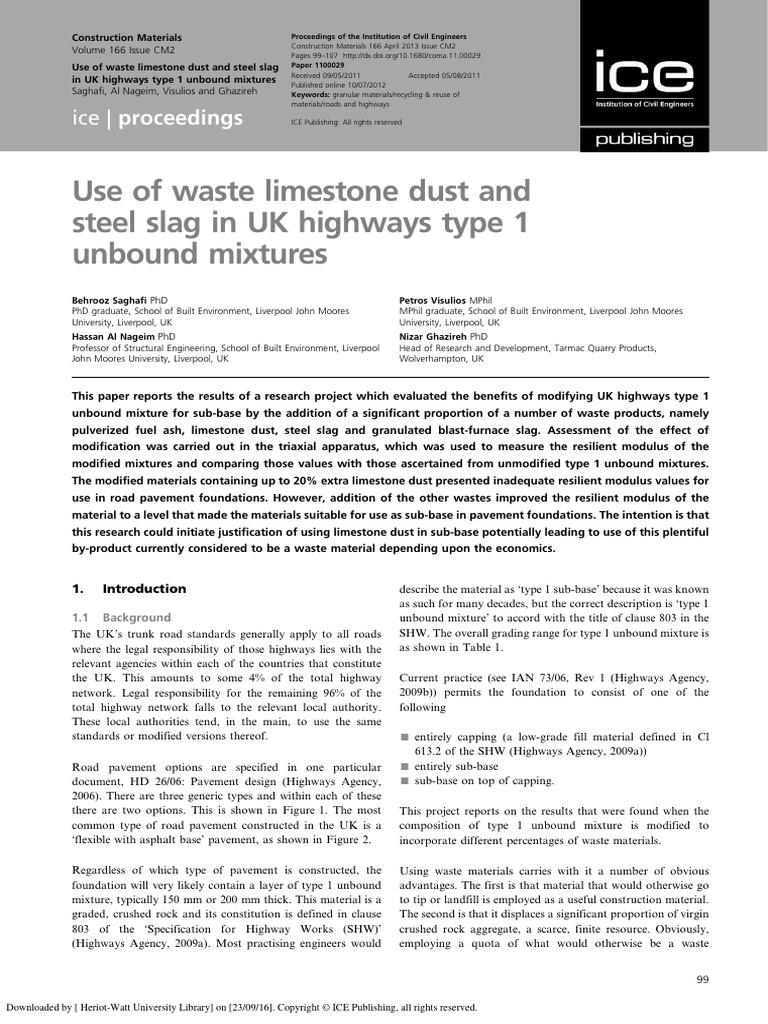 Use of Waste Limestone Dust and Steel Slag in UK Highways Type 1 ...