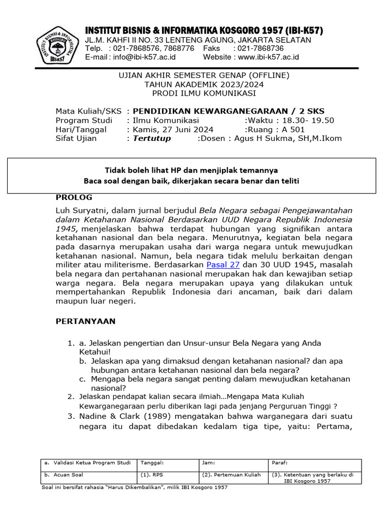 Soal Uas 2024 PKN Komunikasi Kamis | PDF | Ilmu Sosial
