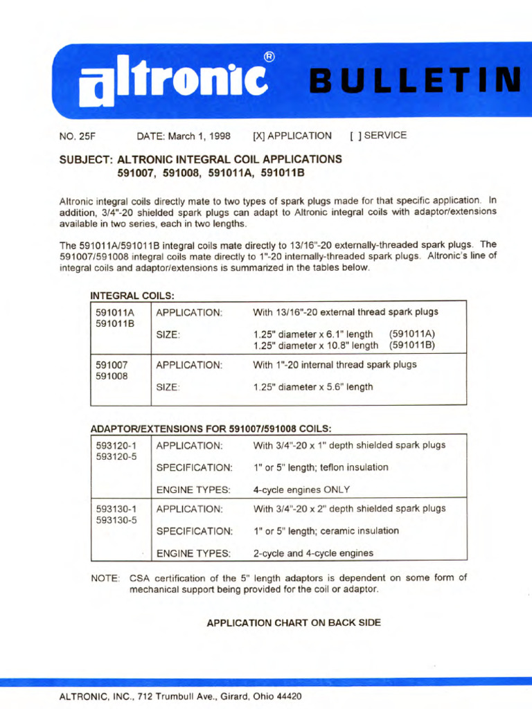 Altronic Ignition Coil Katalog | PDF