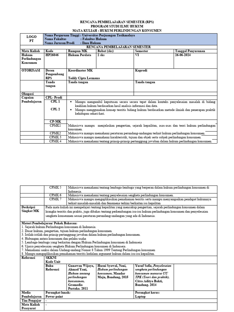 RPS Hukum Perlindungan Konsumen | PDF