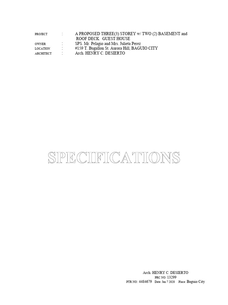 Specification Template | PDF | Concrete | Framing (Construction)