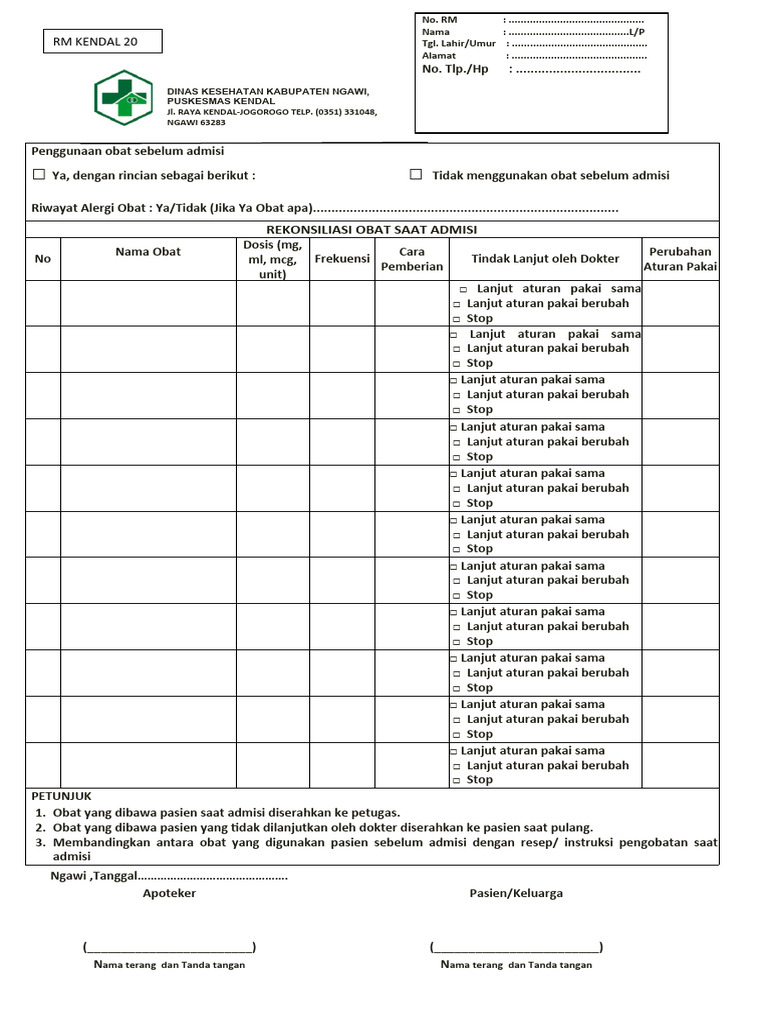 RM 020 FORM Rekons Obat | PDF