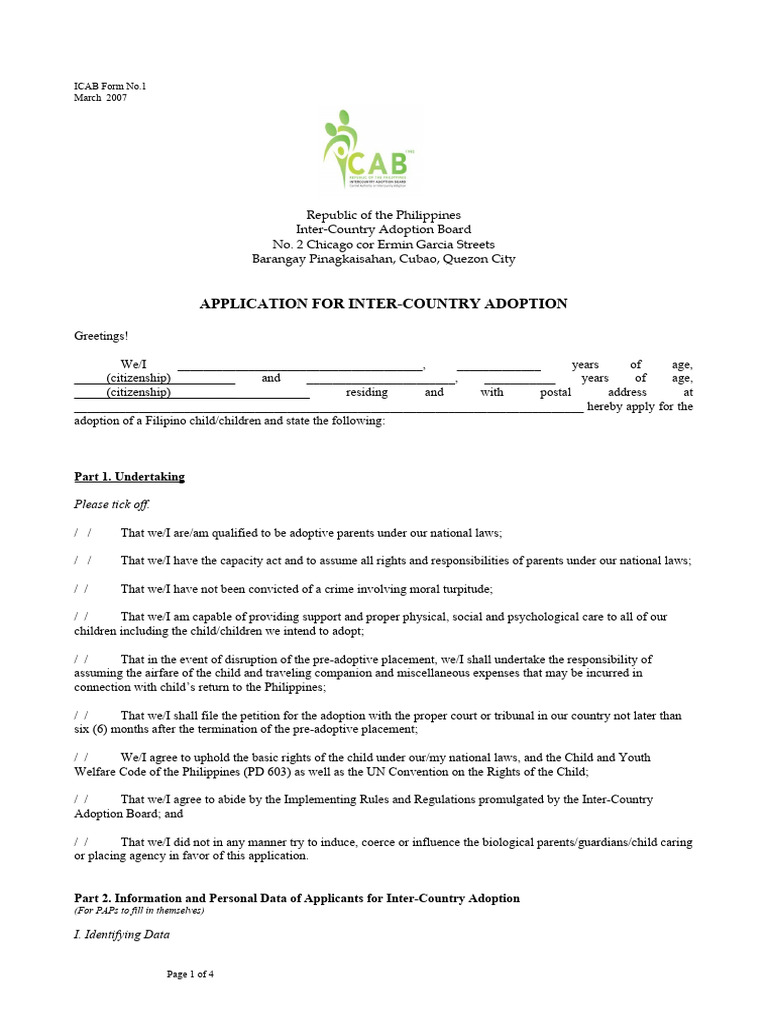 Philippine Inter-country Adoption Undertaking and Application | PDF ... Philippine Inter-country Adoption Undertaking and Application | PDF ...