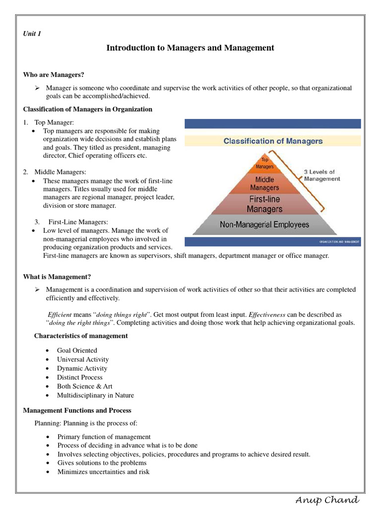 Unit 1 Introduction to Managers and Management | PDF | Motivation ...