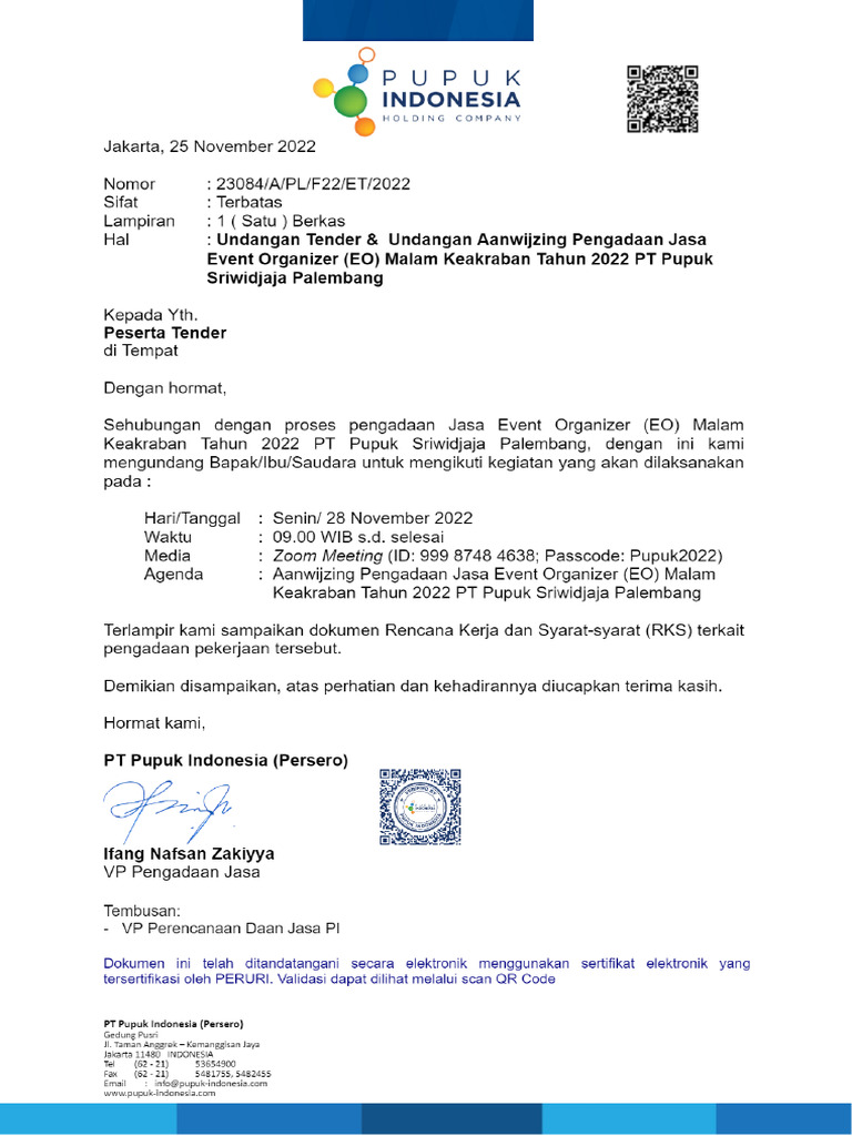 Undangan Tender & Undangan Aanwijzing - Eksternal | PDF
