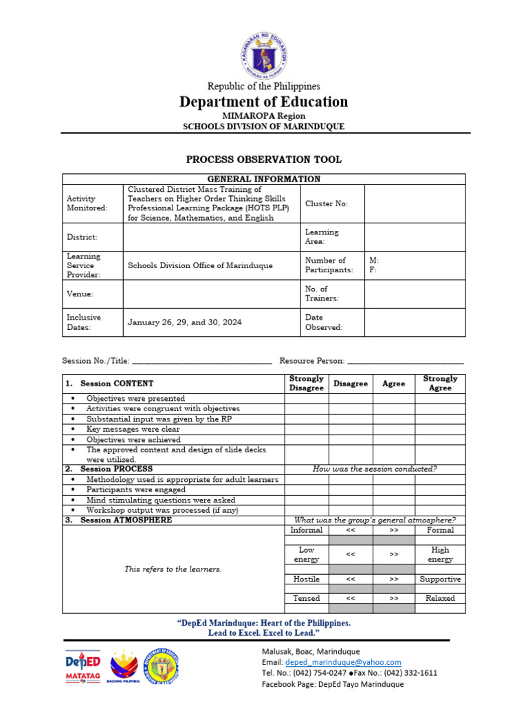 HOTS PLP Process Observation Tool | PDF | Learning | Cognition