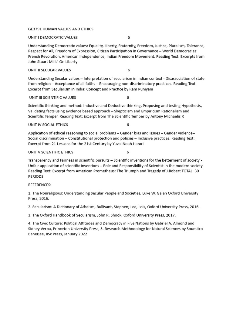 Ge3791 Human Values and Ethics | PDF