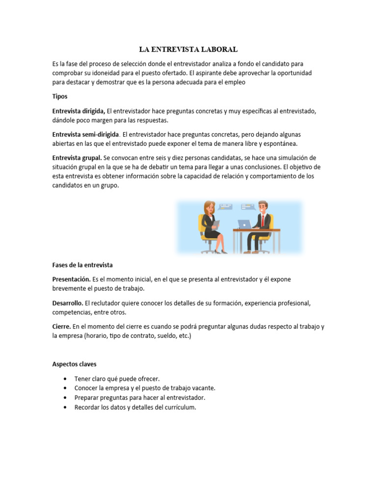 Tipos y Fases de la Entrevista Laboral | PDF | Crecimiento personal y ...