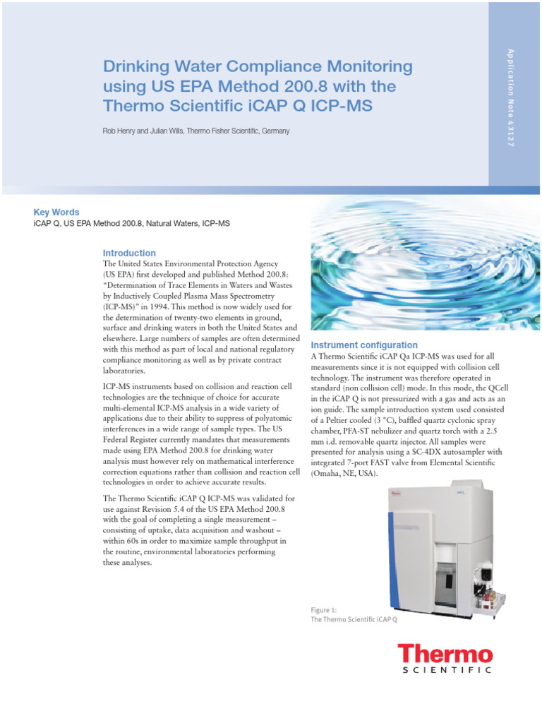 EPA Method 200.8 Water Analysis with ICP-MS | PDF | Physical Sciences ...