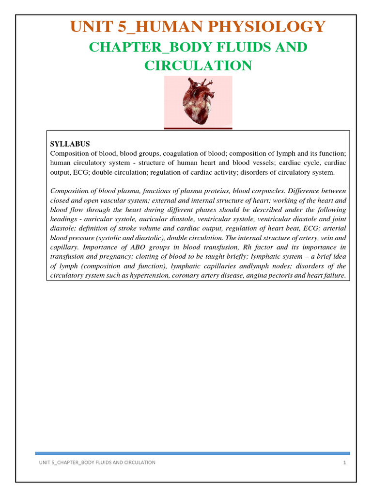 UNIT 5_CHAPTER_BODY FLUIDS AND CIRCULATION | PDF | Heart Valve | Atrium (Heart)