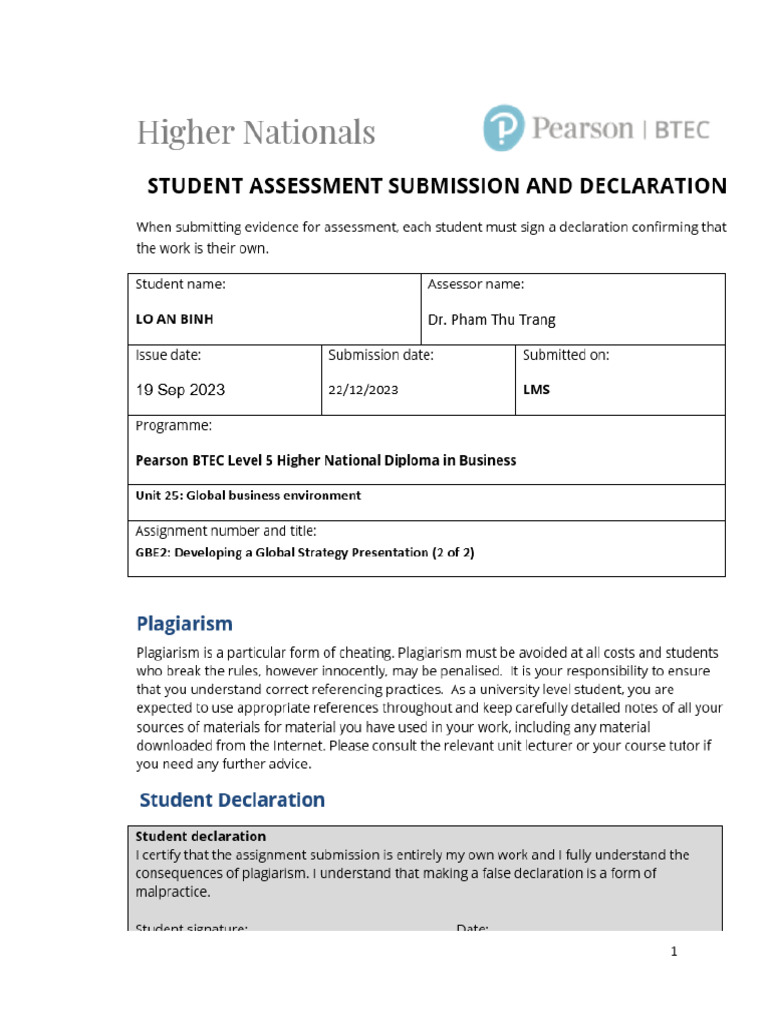 Gbe A2 Lo An Binh Co1-188 | PDF | Strategic Management | Competitive Advantage