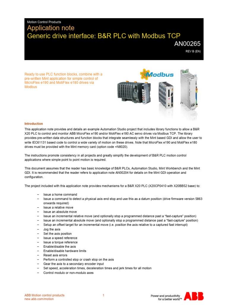 AN00265-Generic Drive Interface B&R PLC With Modbus TCP Rev B en | PDF ...