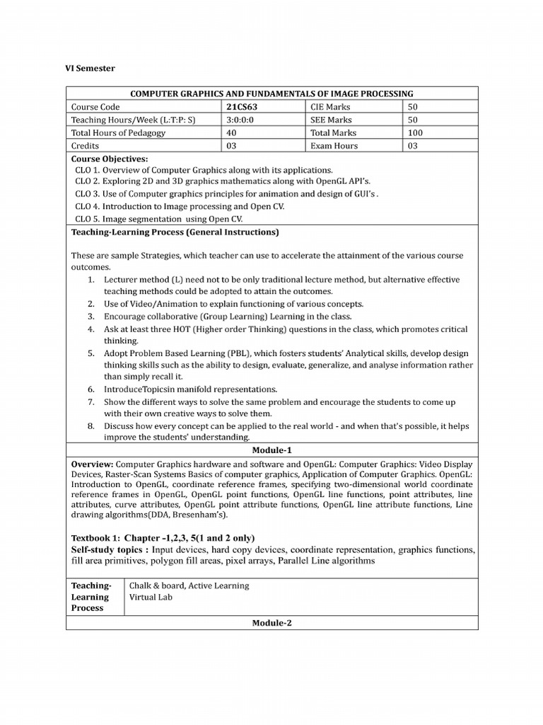 21CS63 Computer Graphics and Fundamentals of Im | PDF