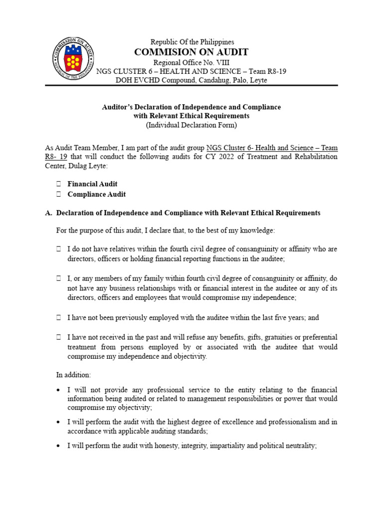 Auditors Declaration of Independence TRC | PDF | Audit | Auditor's Report