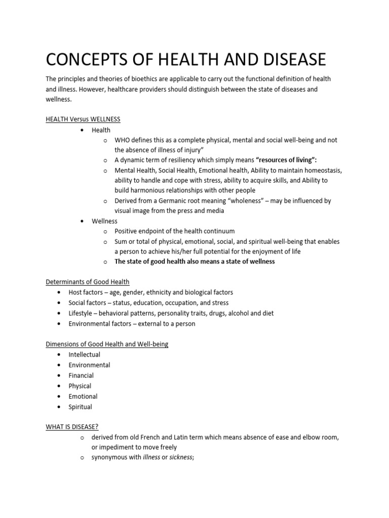Concepts of Health and Disease | PDF | Mental Health