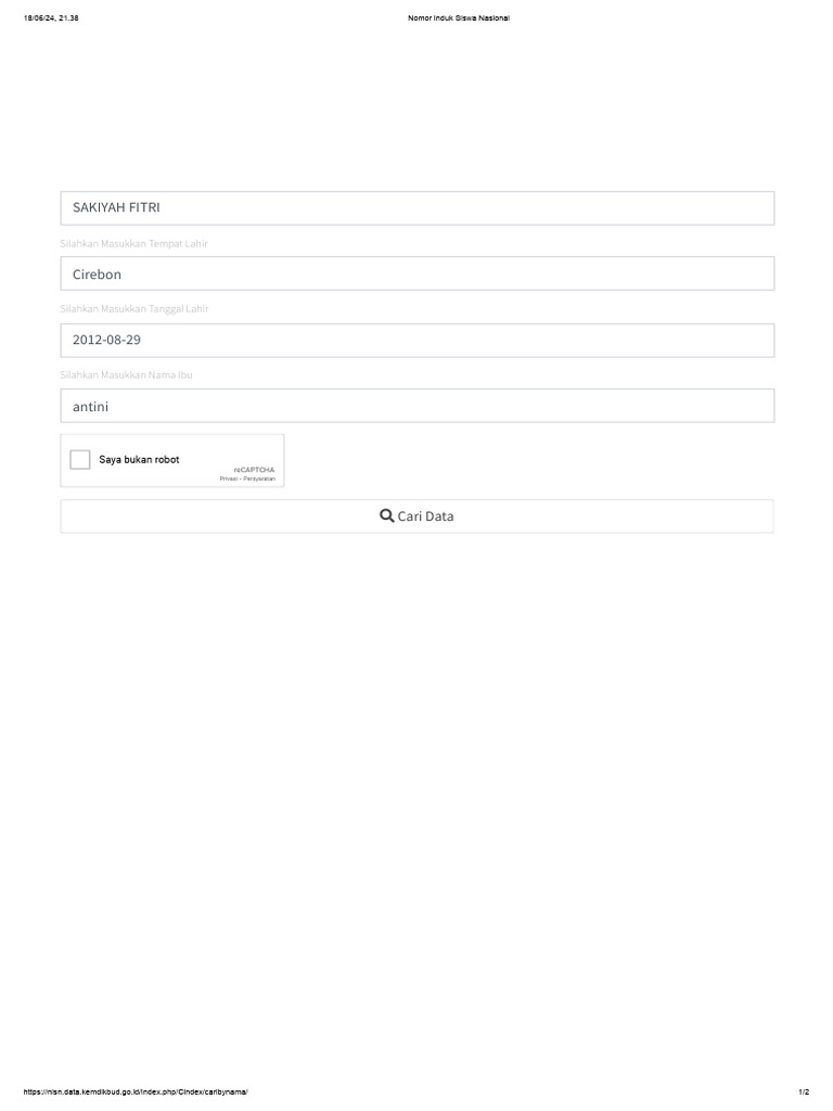 Nomor Induk Siswa Nasional SAKIYAH FITRI | PDF