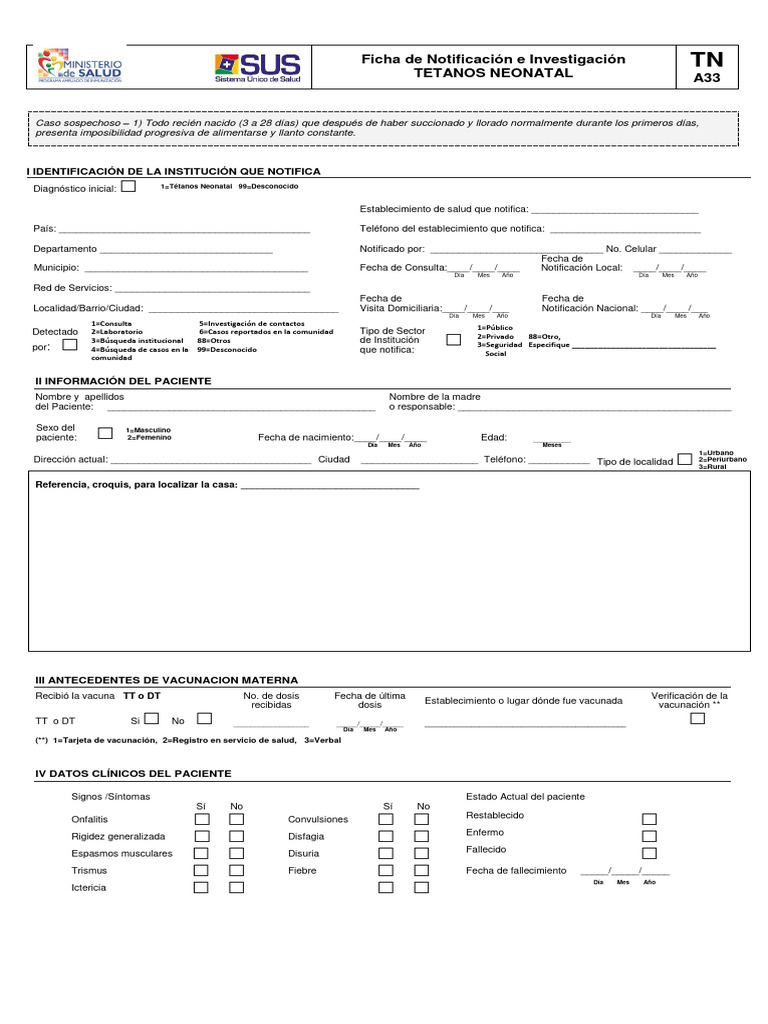 11 Ficha de Tetanos Neonatal | PDF | Infantes | Cuidado de la salud