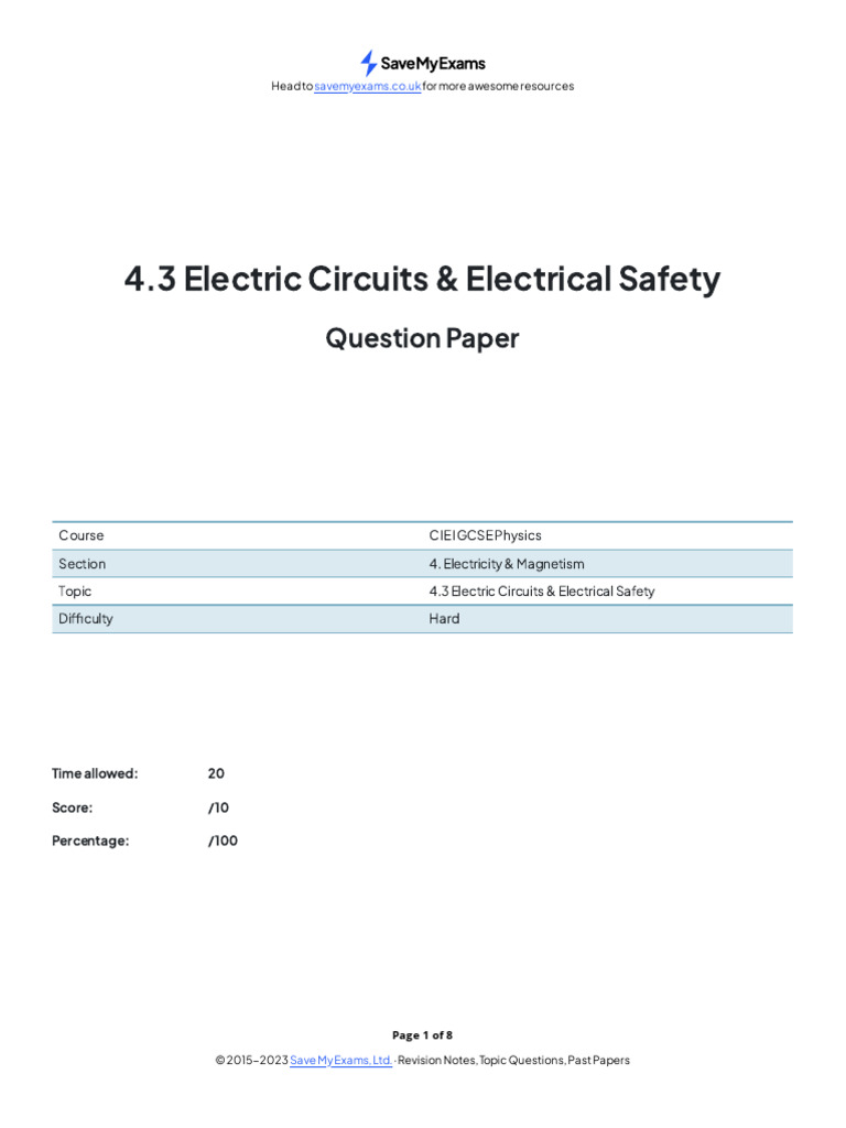 Igcse Phy Electricity Pdf Series And Parallel Circuits Electrical Resistance And Conductance