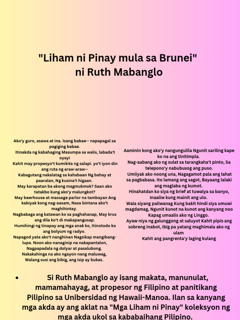 Aralin 1 - Panitikan Patungkol Sa Isyung Pangkasarian (Tula) | PDF