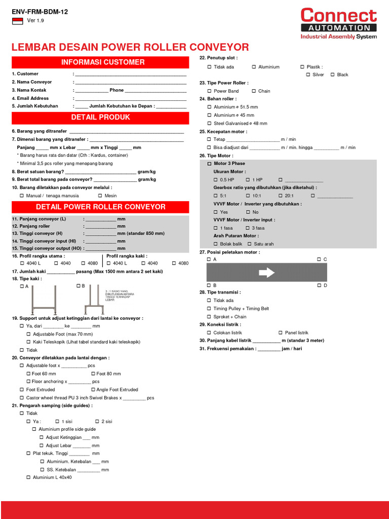 Design Sheet Power Roller Conveyor | PDF