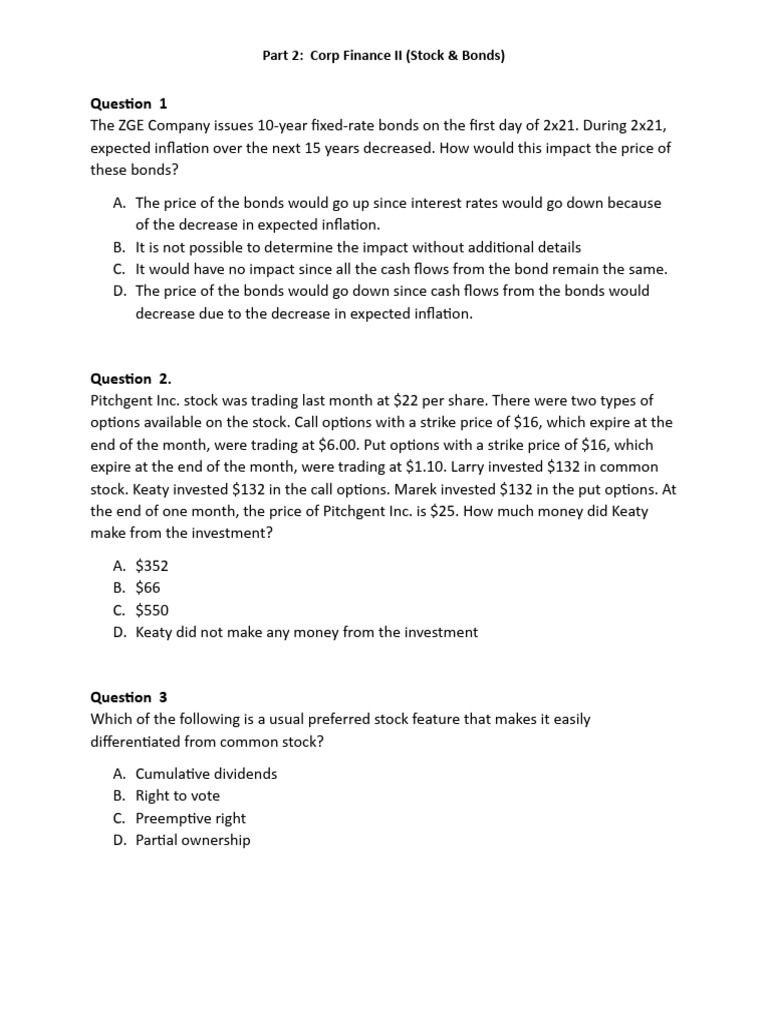 Part 2 Corp Finance II (Stock& Bonds) - Qs 08 Jun 2024 | PDF | Bonds ... Part 2 Corp Finance II (Stock& Bonds) - Qs 08 Jun 2024 | PDF | Bonds ...